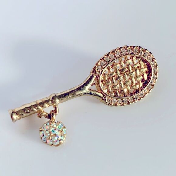 Jewelry | Gold Rhinestone Tennis Racketbrooch | Poshmark